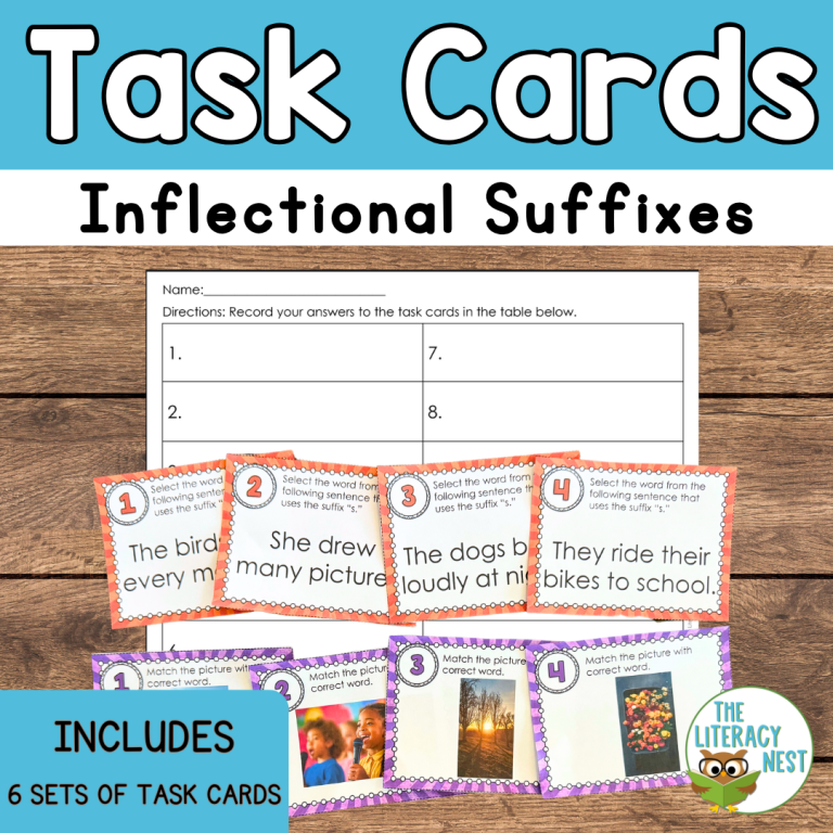 Morphology Activities Inflectional Suffixes Task Cards - The Literacy Nest
