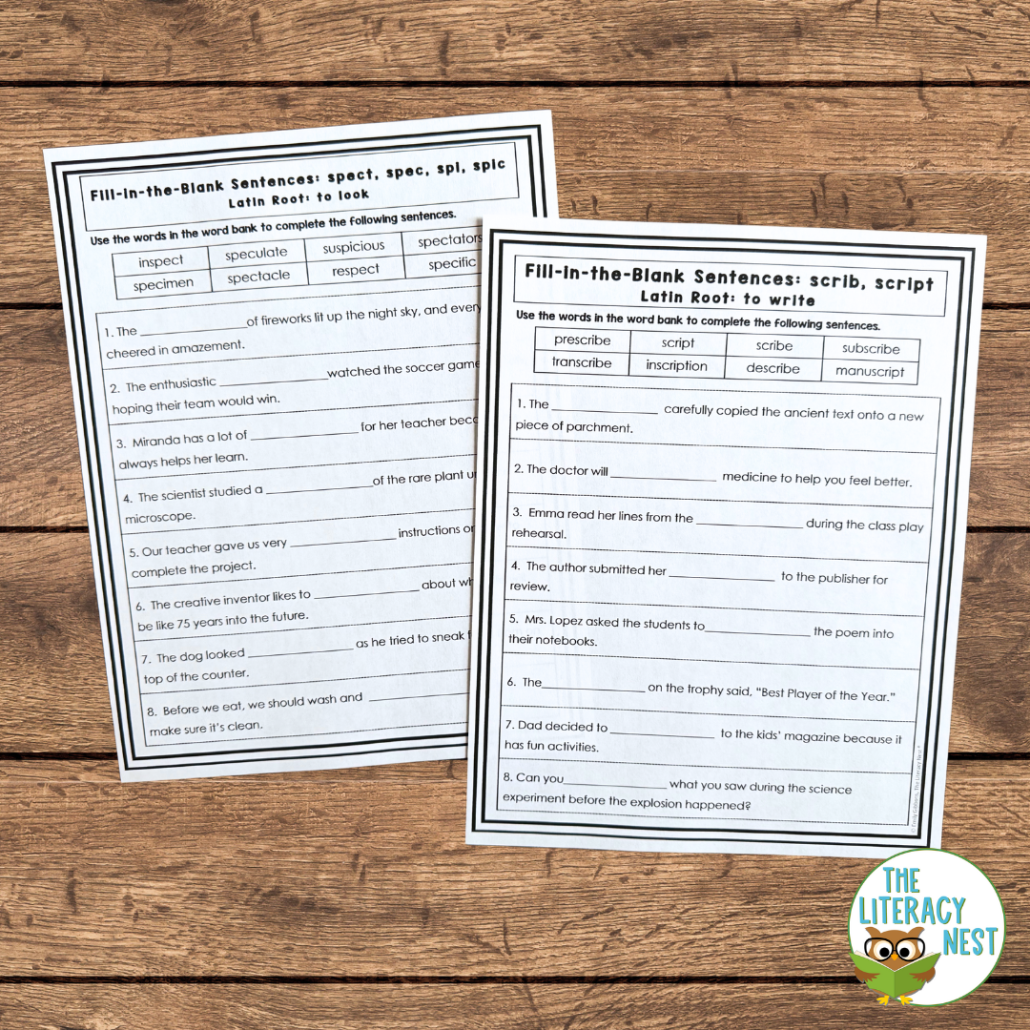 Morphology Fill In the Blank Sentences for Latin Roots - The Literacy Nest