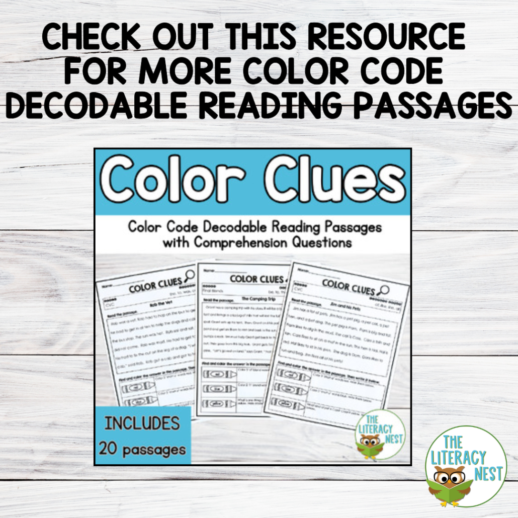 Color Code Decodable Reading Passages with Comprehension Questions ...
