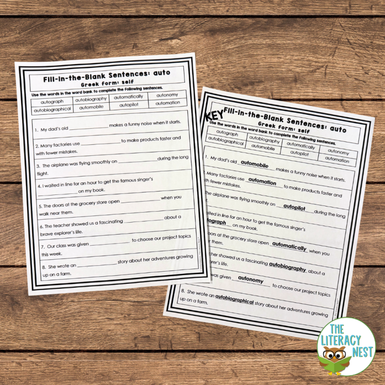 Morphology Fill In the Blank Sentences for Greek Forms - The Literacy Nest