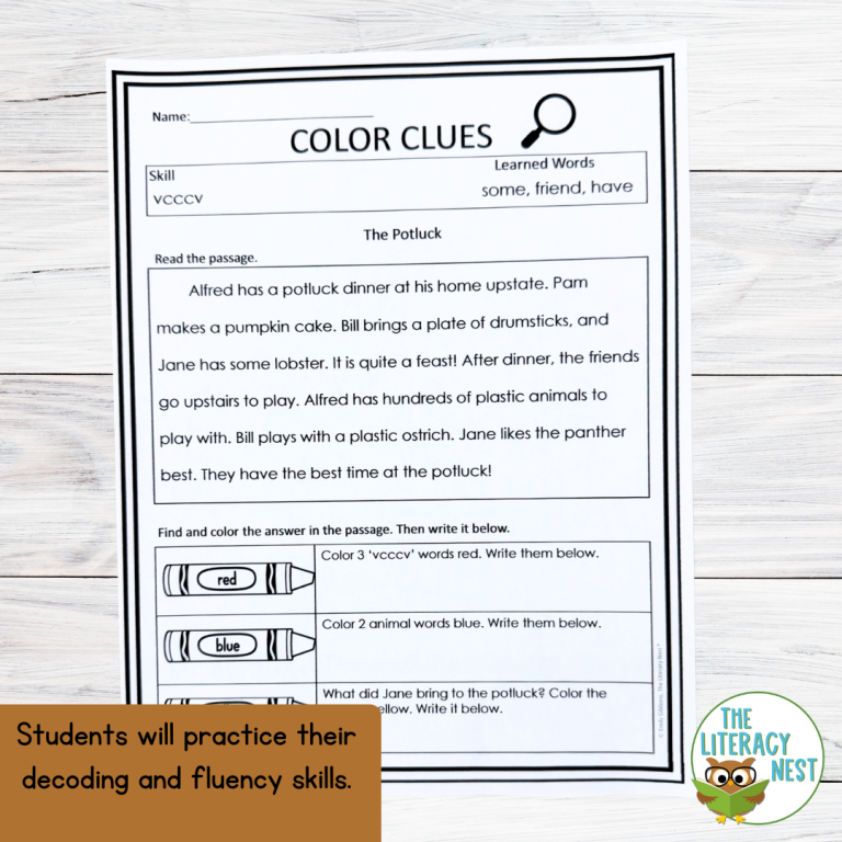 Color Code Decodable Reading Passages with Comprehension Questions ...