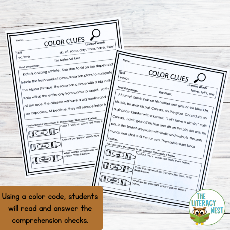 Color Code Decodable Reading Passages with Comprehension Questions ...