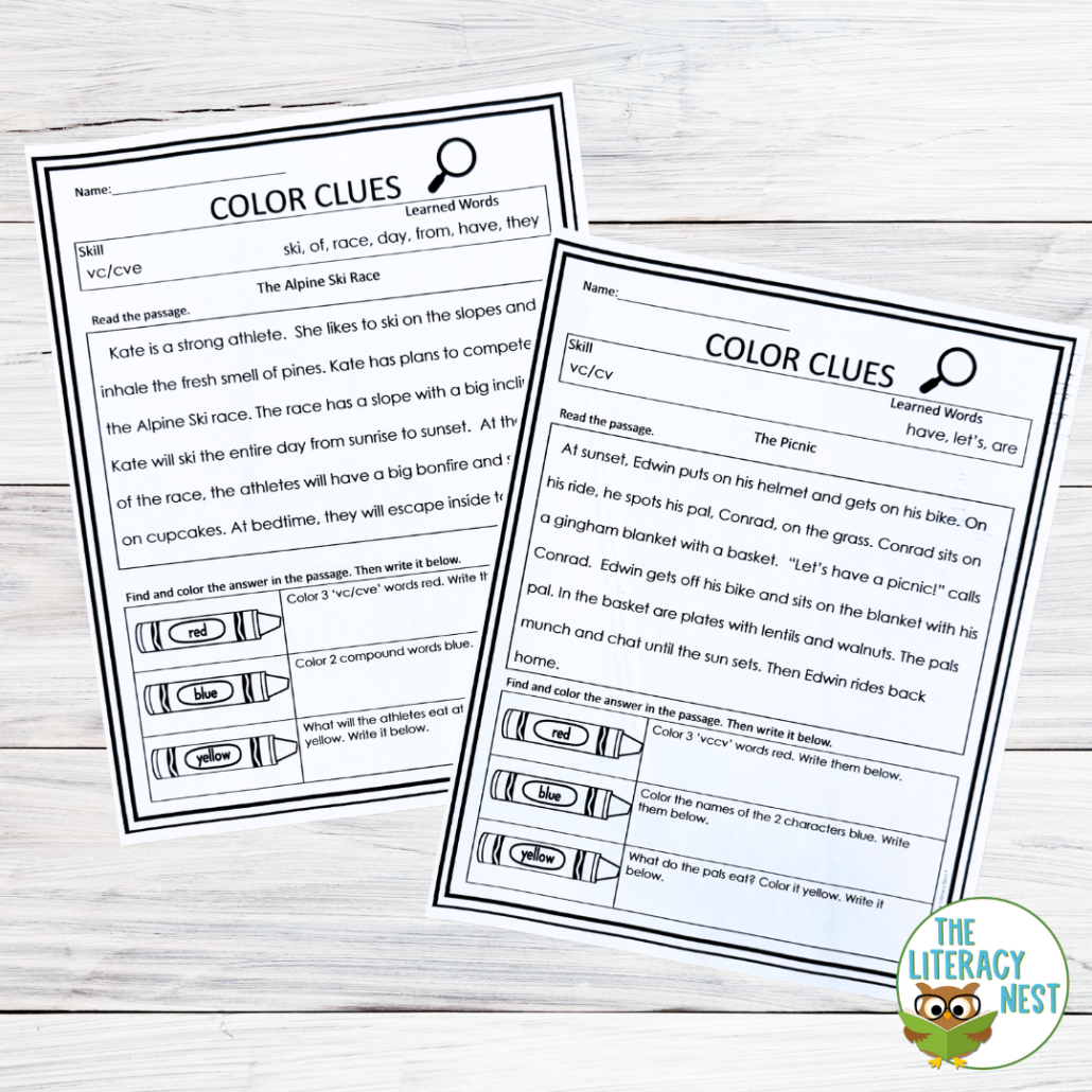 Color Code Decodable Reading Passages with Comprehension Questions ...