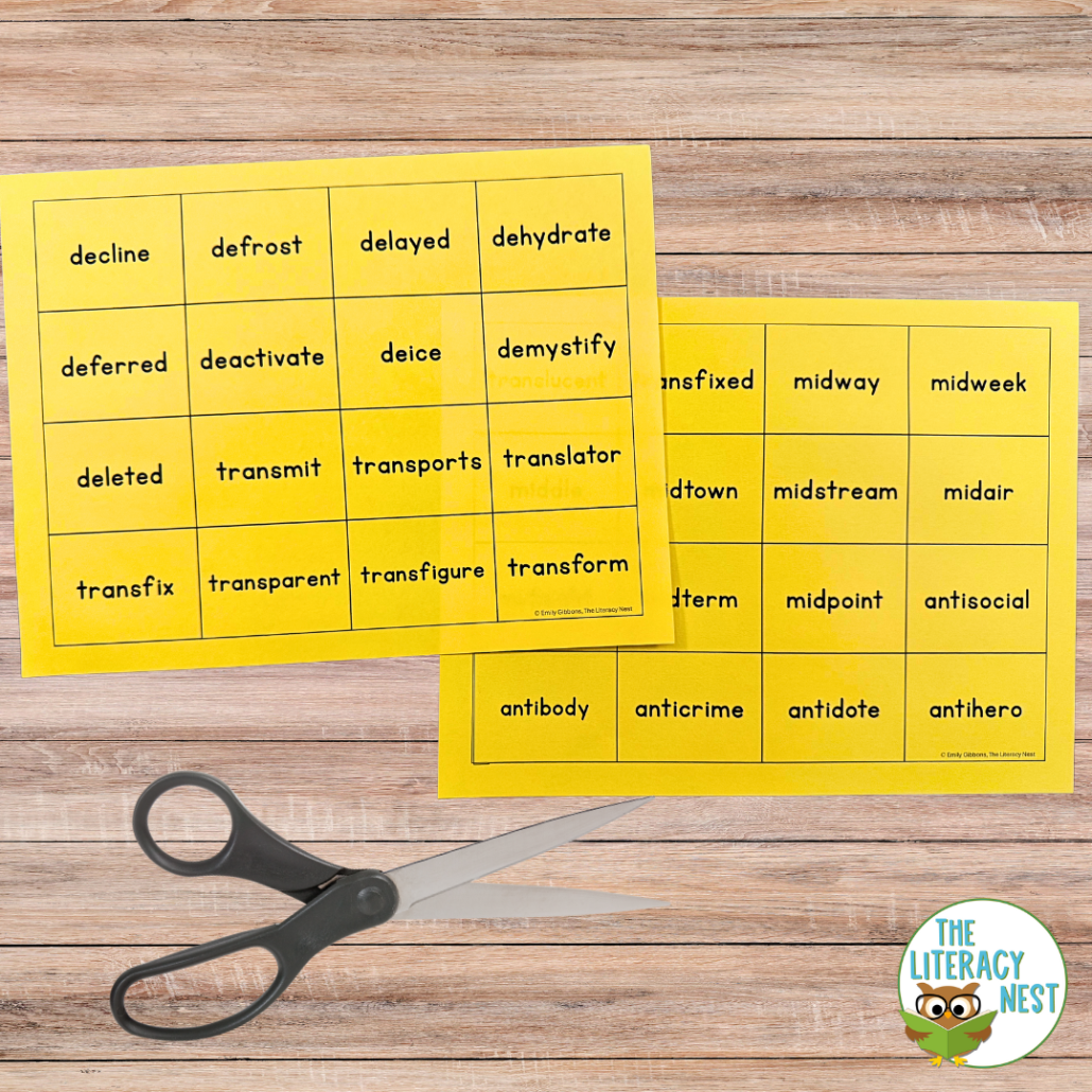 Morphology Games for Prefixes Pick Up Card Game Part 2 - The Literacy Nest