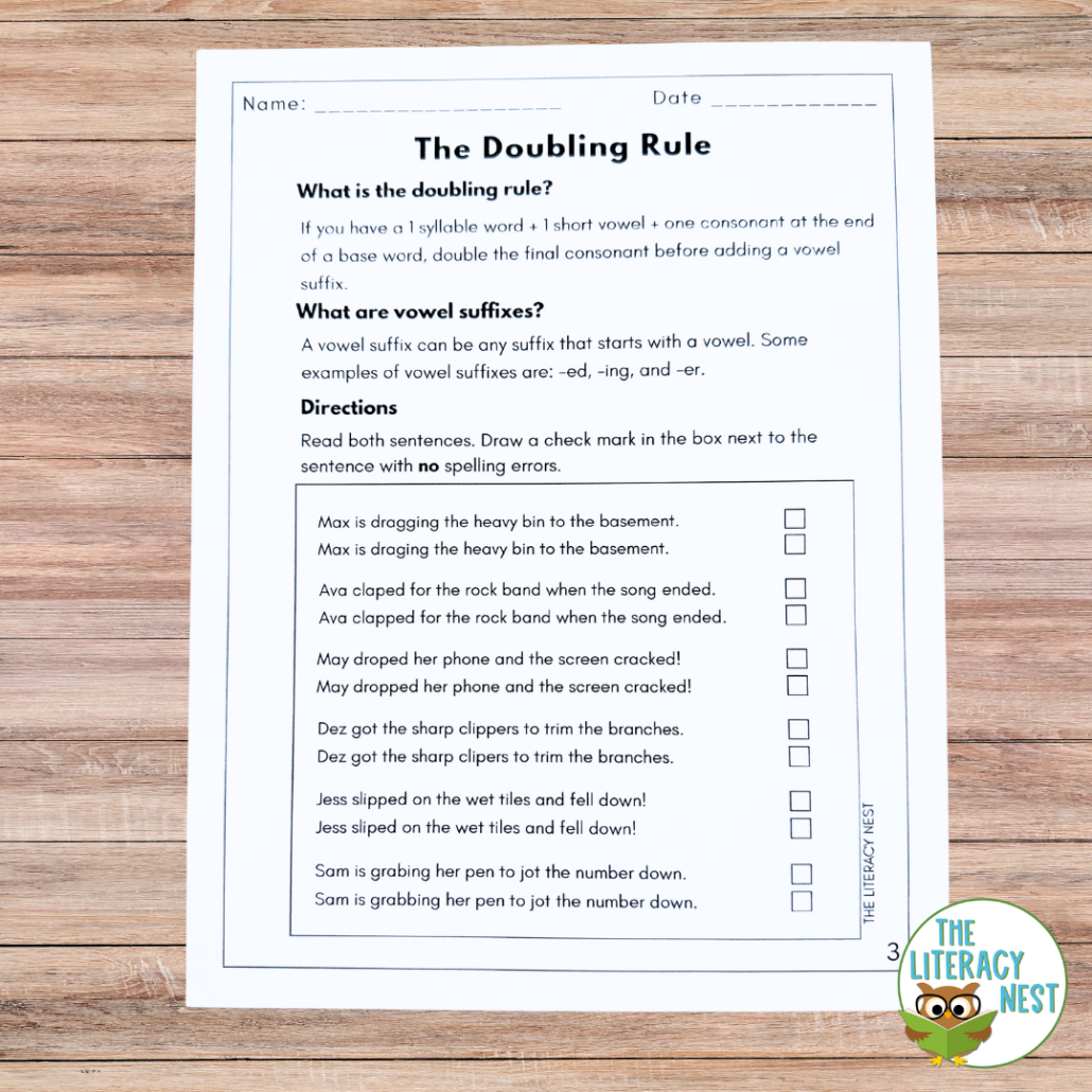Doubling Rule Exit Tickets 1–1–1 Spelling Rule Practice for Structured ...