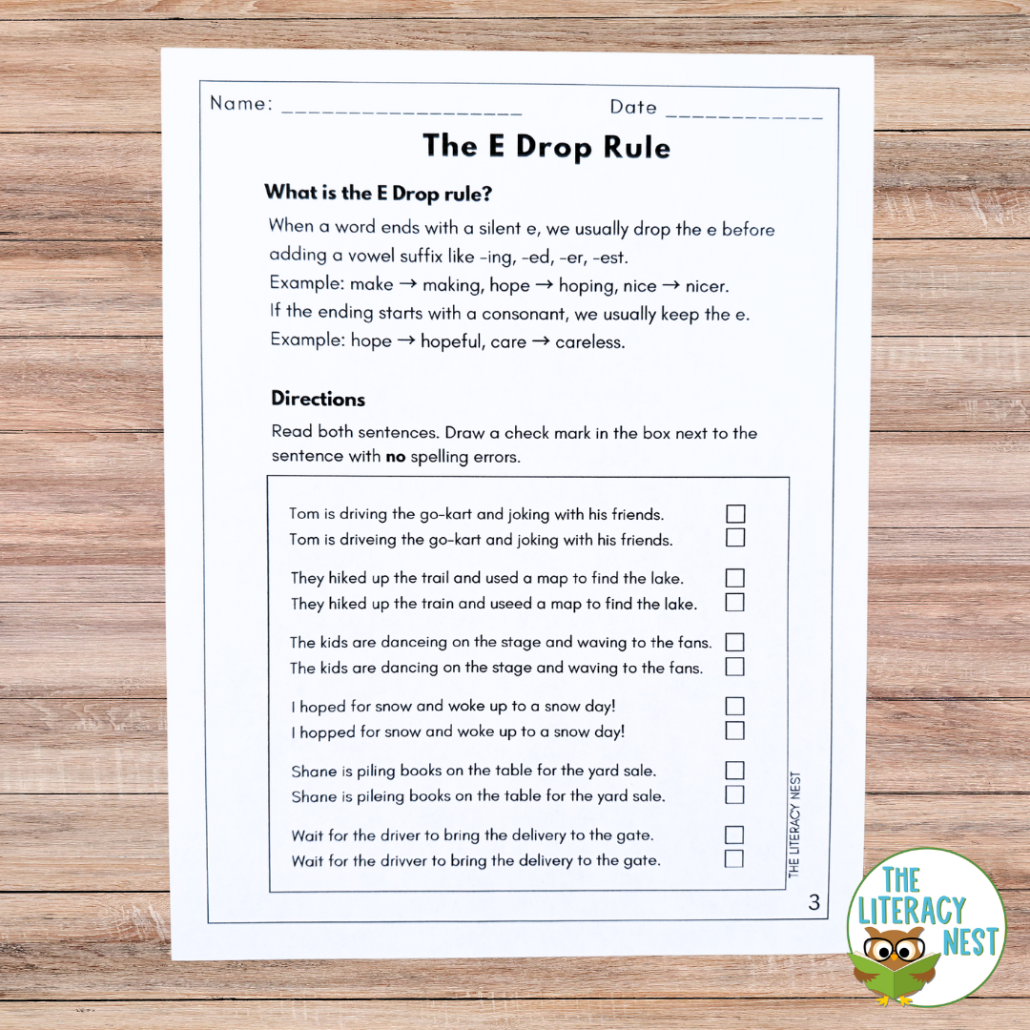 E Drop Rule Exit Tickets Spelling Rule Practice for Structured Literacy ...