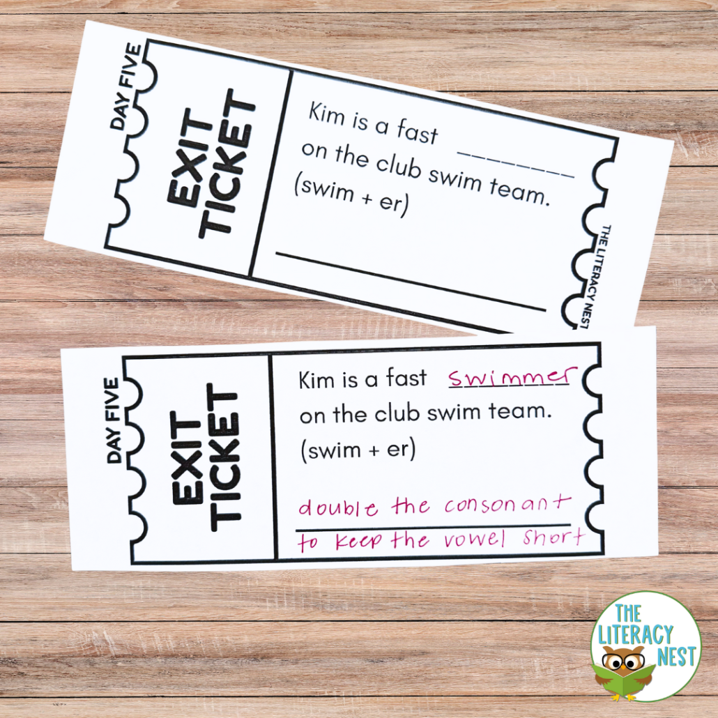 Doubling Rule Exit Tickets 1–1–1 Spelling Rule Practice for Structured ...