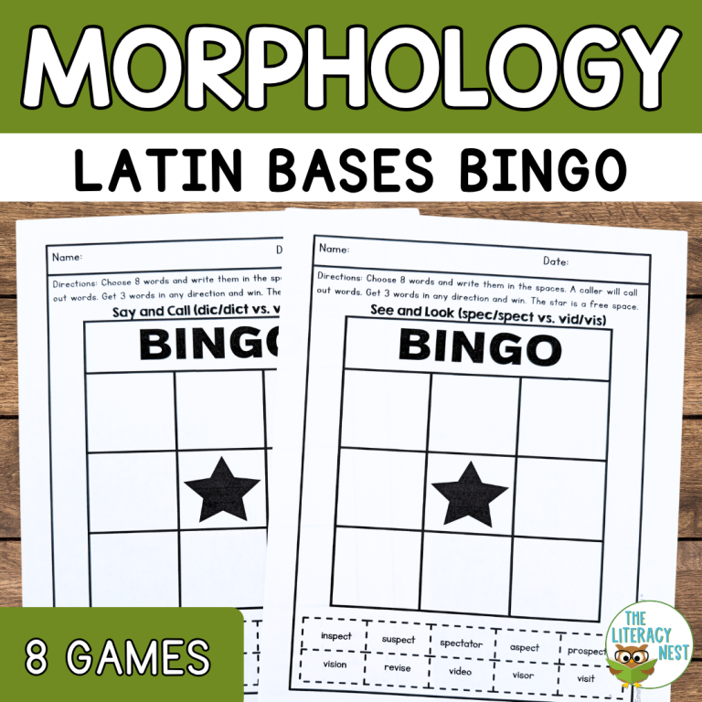 Morphology BINGO Games for Latin Roots and Bases - The Literacy Nest